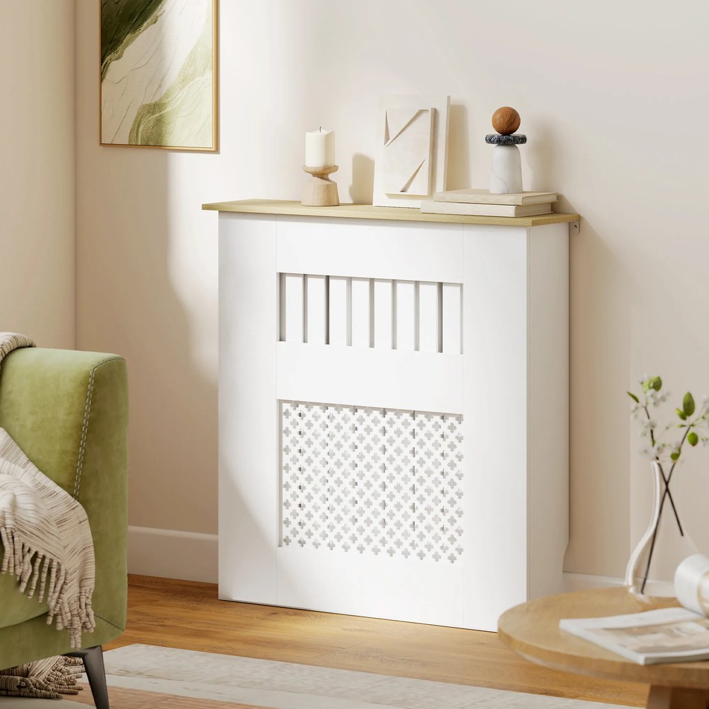 HOMCOM kryt radiátoru 78 x 19 x 81 cm, kryt radiátoru, moderní lamelový a voštinový design, bílá