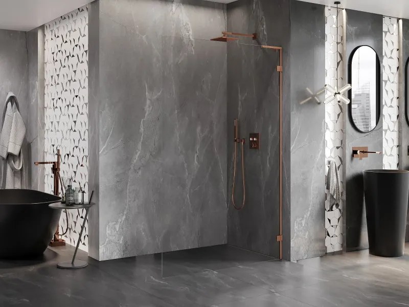 Mexen, Mexen Lunar L sprchová stěna pravá 70 x 200 cm, průhledná 8 mm, růžové zlato - 830L-070-000-60-00-P