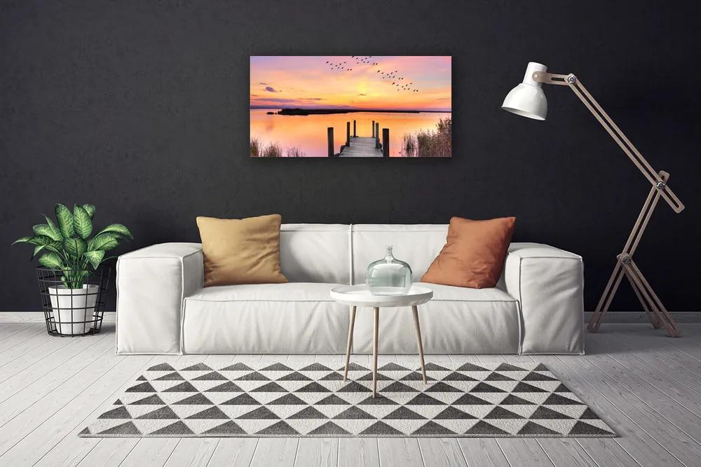 Obraz na plátně Molo Západ Slunce Jezero 100x50 cm