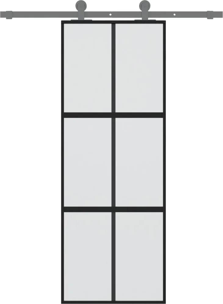 vidaXL Posuvné dveře 76 x 205 cm čiré ESG sklo a hliník [155207] Barva: Černá