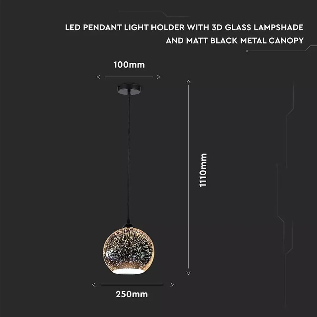 LED Solution Skleněný stříbrný lustr pro žárovku E27 Ø250mm