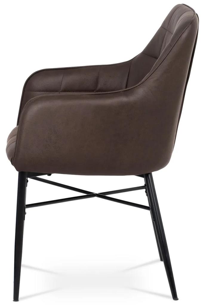 Jídelní židle TARA, hnědá látka v dekoru vintage kůže/kov