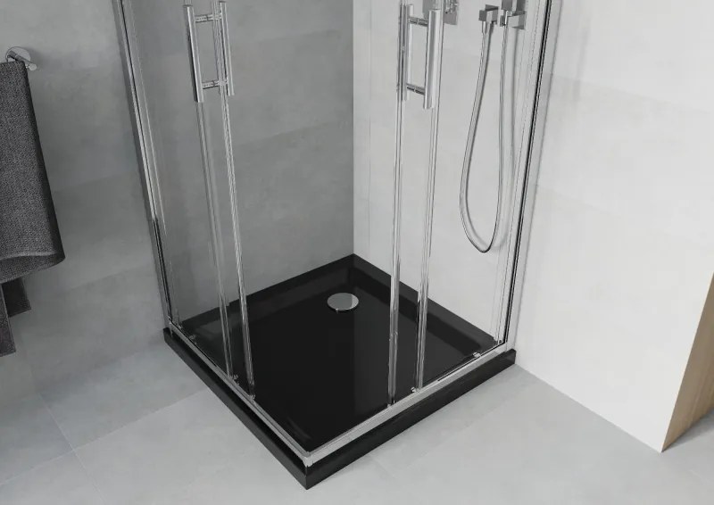Mexen Rio, čtvercový sprchový kout 90 x 90 cm, 6mm čiré sklo, chromový profil + černá sprchová vanička, 860-090-090-01-00-4070