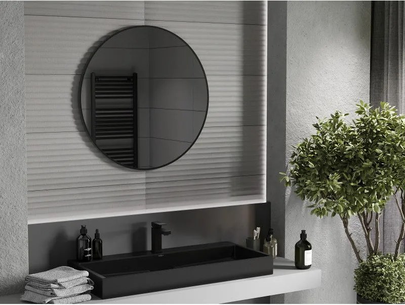 Mexen Loft, kulaté koupelnové zrcadlo 85 cm, barva rámu černá matná, 9850-085-085-000-70