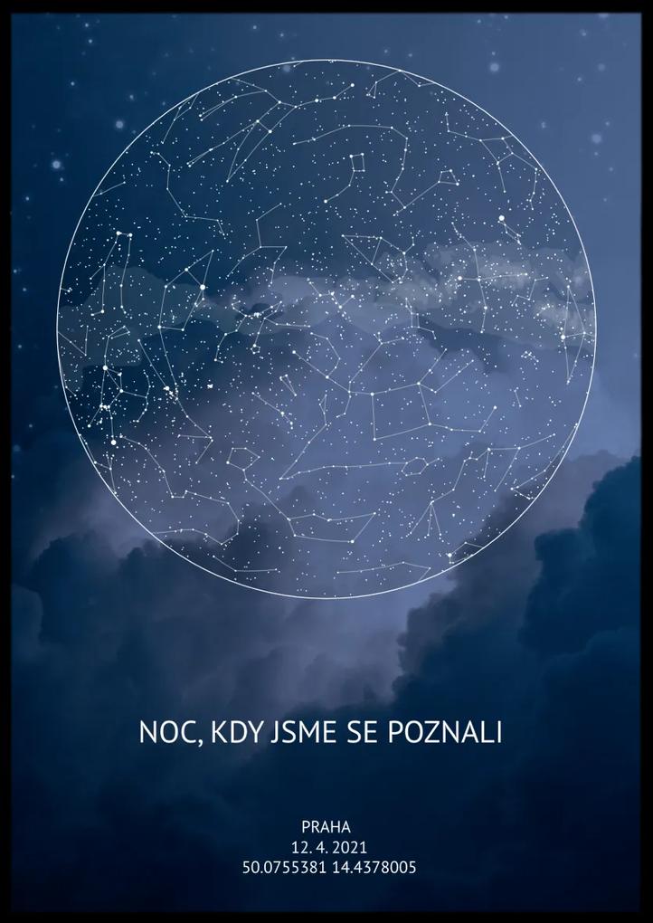 Plakát Hvězdná mapa vašeho životního okamžiku Velikost: A3 - 29,7x42 cm, Volba rámu: bez rámu, Vzhled: Černá