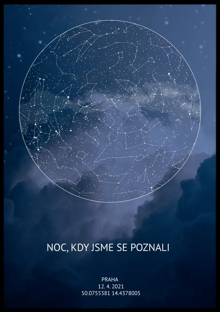 Plakát Hvězdná mapa vašeho životního okamžiku Velikost: A3 - 29,7x42 cm, Volba rámu: bez rámu, Vzhled: Červánky