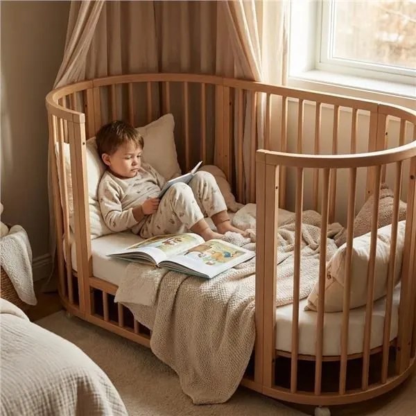 Dětská rostoucí postýlka 3v1 oválná + matrace New Baby ořechová