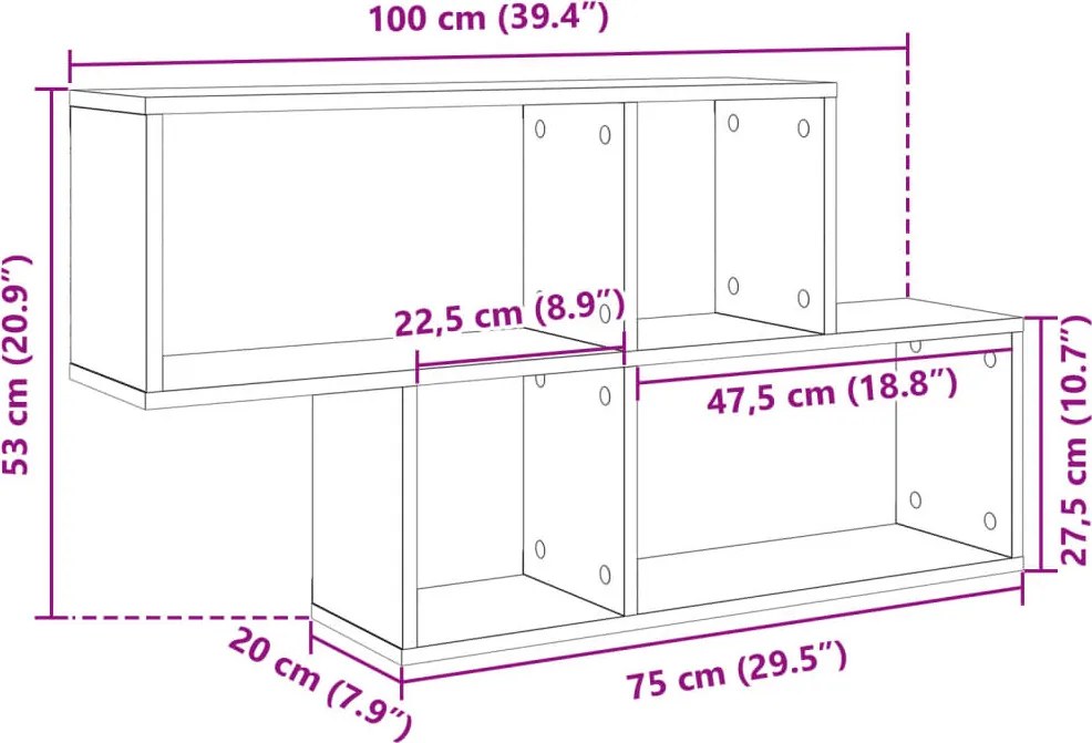 vidaXL Nástěnná police 100 x 20 x 53 cm kompozitní dřevo [848019] Barva: Bílá