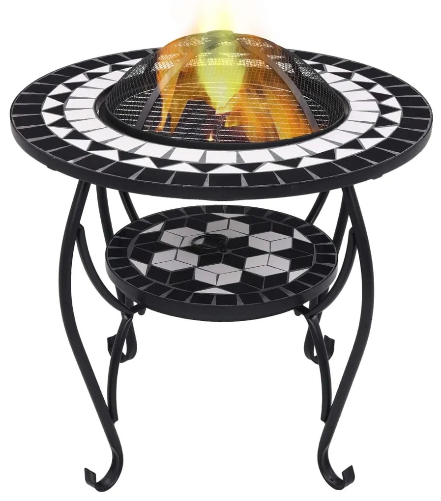 46725 vidaXL Mozaikový stolek s ohništěm černobílý 68 cm keramika