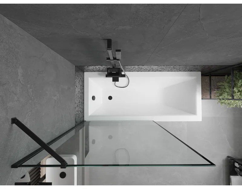 Mexen Next, vanová zástěna 1-křídlová 100 x 150 cm, fixní křídlo, 6 mm čiré sklo s černým vzorem, černý profil, 895-100-000-00-70-70