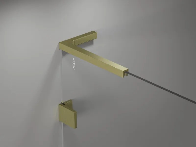 Mexen Lunar, L pětiúhelníkový sprchový kout naklápěcí doleva 80 x 100 cm, 8mm čiré sklo, zlatý matný profil, 831L-080L-100P-55-00-L