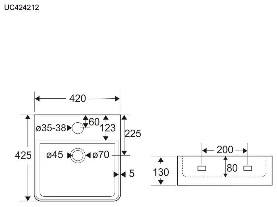 Mereo Mereo, Umyvadlo na desku i zavěšení s přepadem, 420x425x130 mm, keramické, UC424212