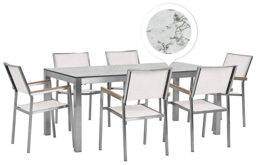 Zahradní set stůl HPL s mramorovou úpravou a 6 bílých židlí GROSSETO Beliani