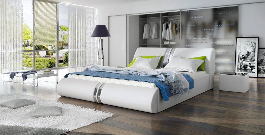 Luxusní postel Caliente 160x200cm Potah WSL : Potah na korpus Eko-kůže Madryt 120 bílá, WSL rošty : Rošt Včetně roštu