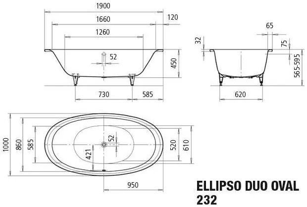 Kaldewei Ellipso Duo Oval 190 x 100 cm 286200010001 vana smaltovaná model 232