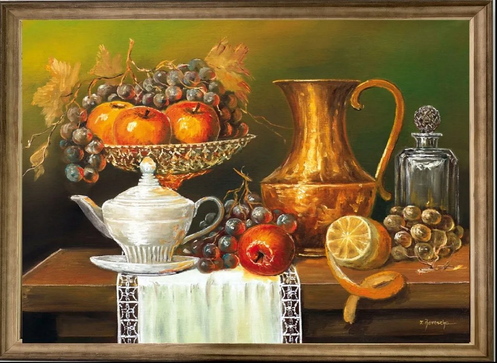 Bondecor Obraz "Zátiší" - v dřevěném frézovaném rámu, 100x60cm