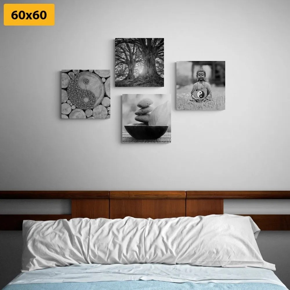 Set obrazů v černobílém stylu Feng Shui - 4x 60x60 cm