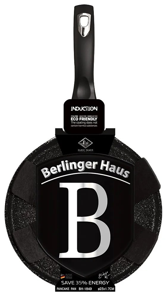 BERLINGERHAUS Pánev na palačinky s mramorovým povrchem 28 cm Black Silver Collection BH-7137