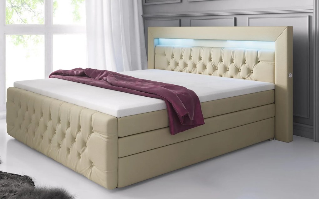 K&M postele Boxspring postel SONNO s úložným prostorem, LED a USB Velikost postele: 160 × 200 cm, Výběr matrace: Oboustranná pružinová matrace - stře…