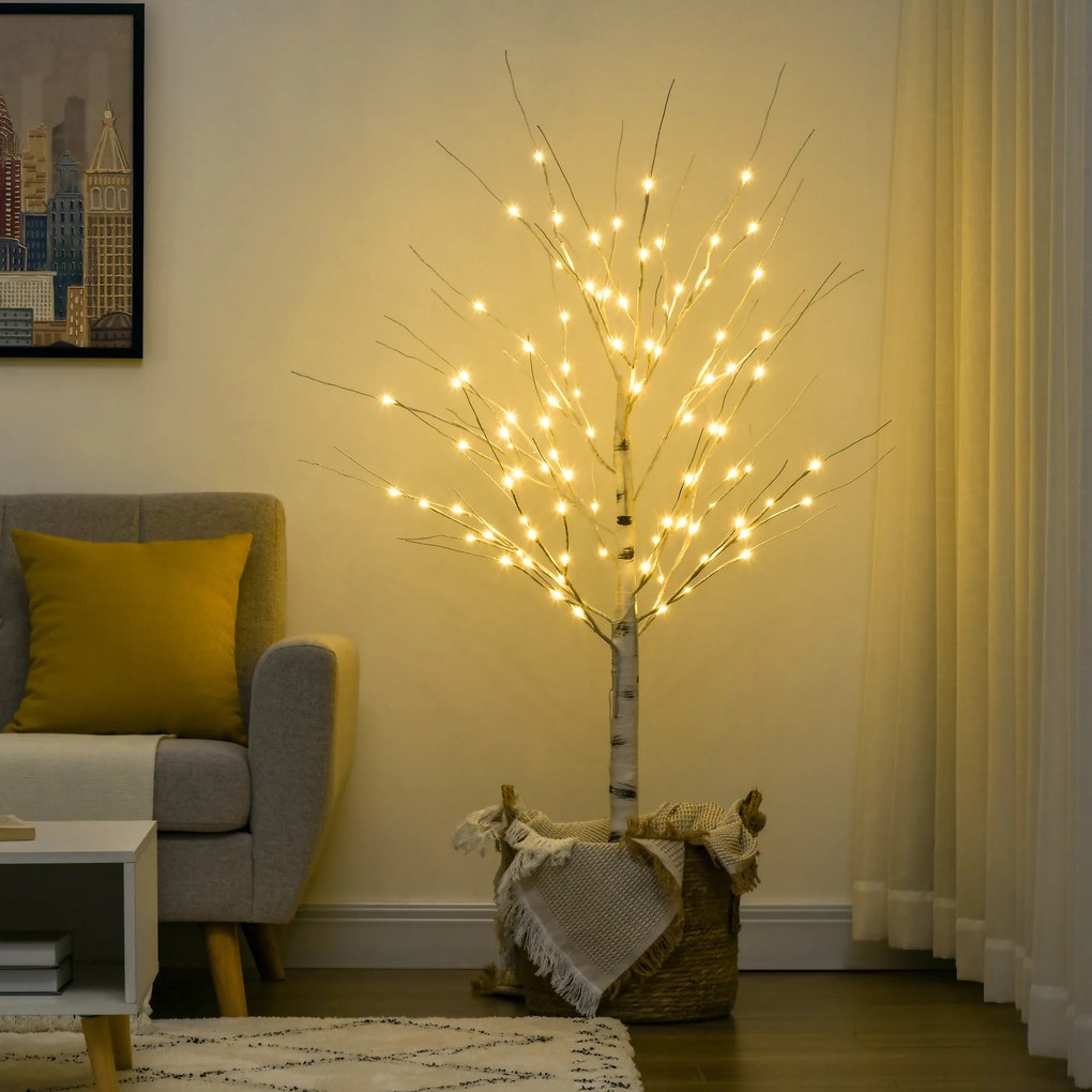 HOMCOM Umělá bříza 150 cm s LED diodami, vánoční dekorace umělá bříza na párty, narozeniny a svatbu
