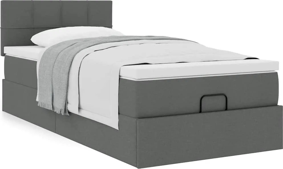 Osmanský rám postele s matrací tmavě šedá 100x200cm textil 3311436