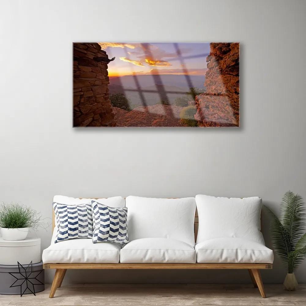 Obraz na skle Skála Mraky Nebe Krajina 125x50 cm