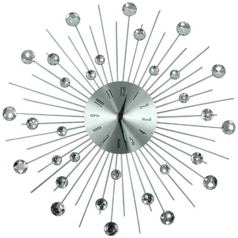 Nástěnné hodiny s krystalky rovné 33cm stříbrné