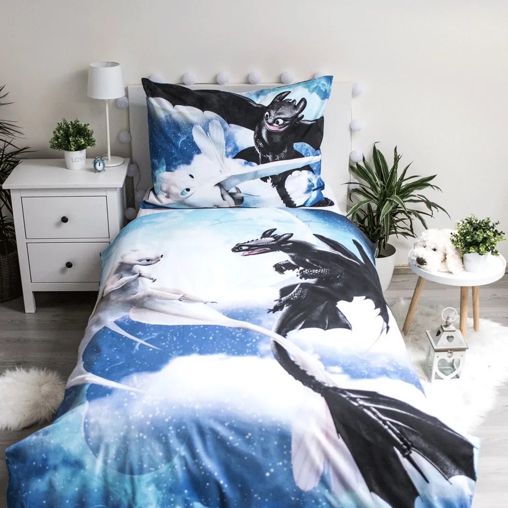 Jerry Fabrics Povlečení Jak vycvičit draka Sky 140x200, 70x90 cm
