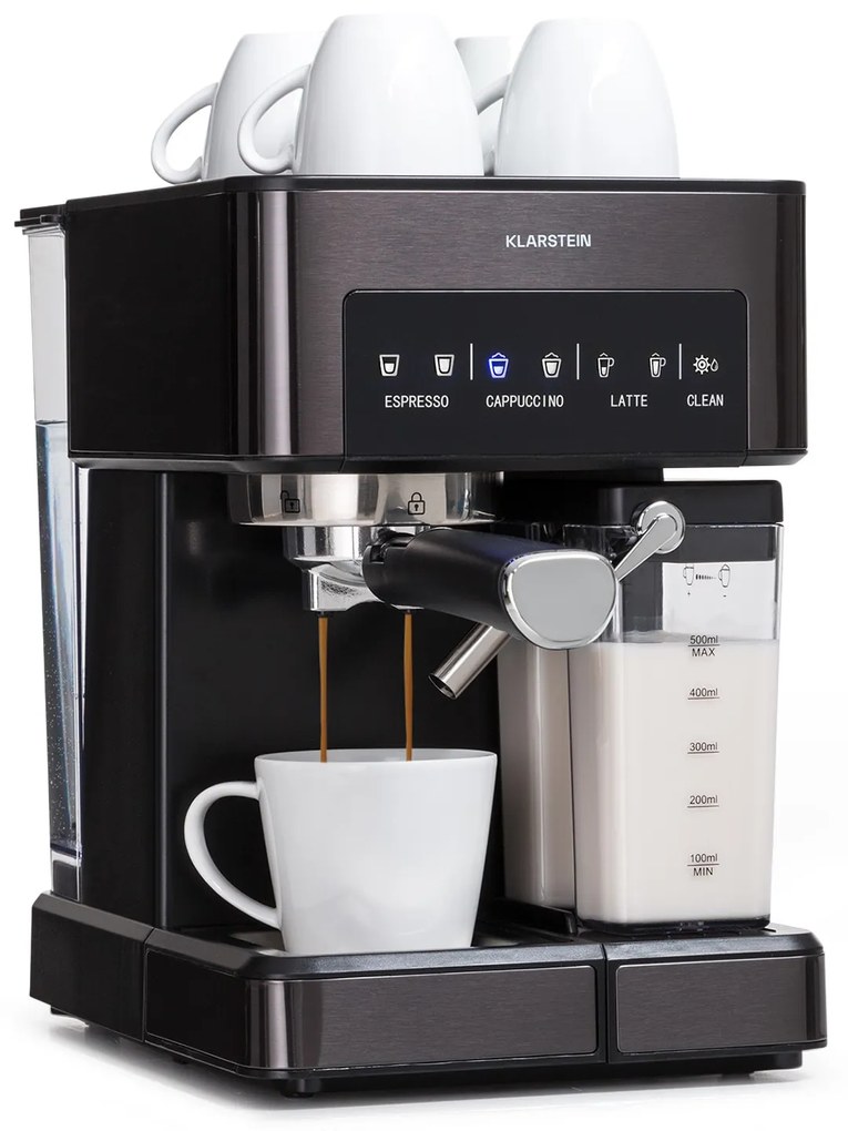 Klarstein Arabica Comfort, kávovar s portafiltrem, 1350 W, 20 bar, 1,8 l, dotykový displej
