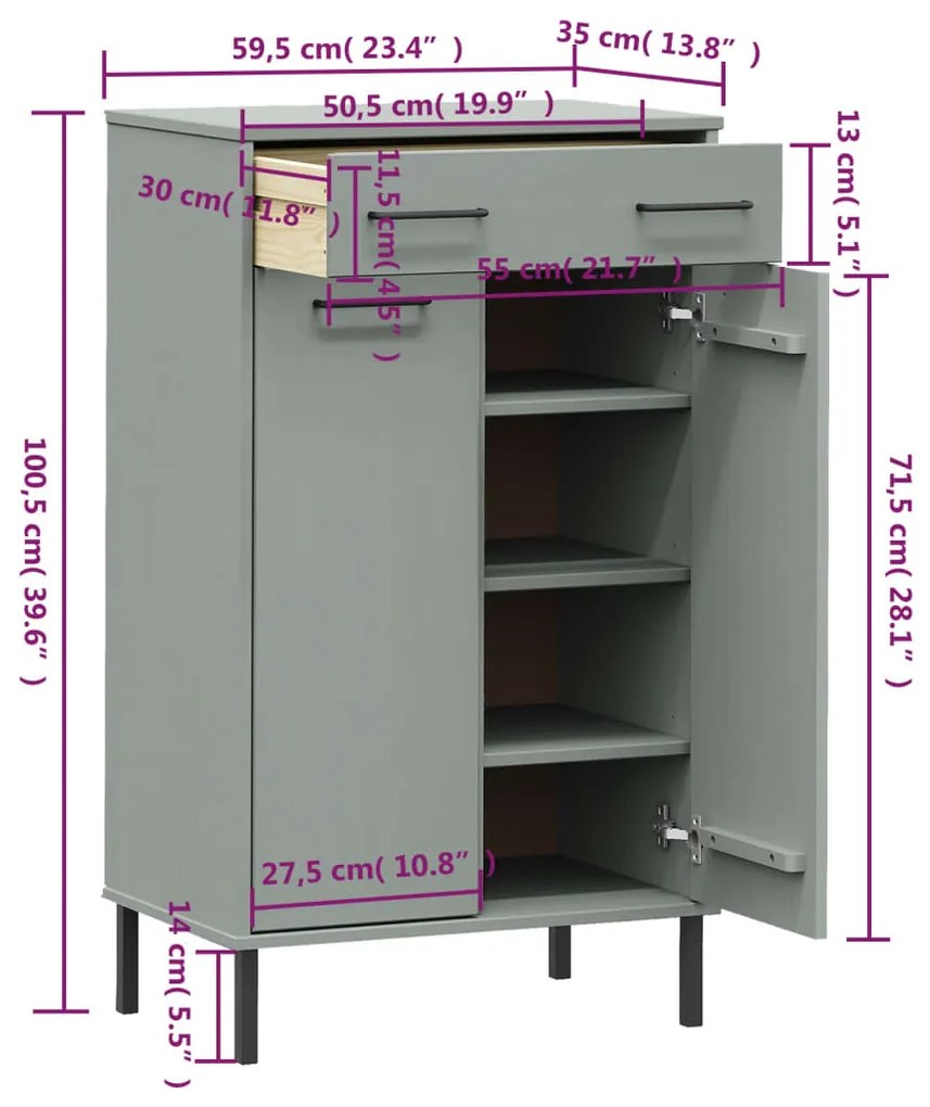 Botník S Kovovými Nohami Šedý Masivní Borové Dřevo Oslo - Bílá