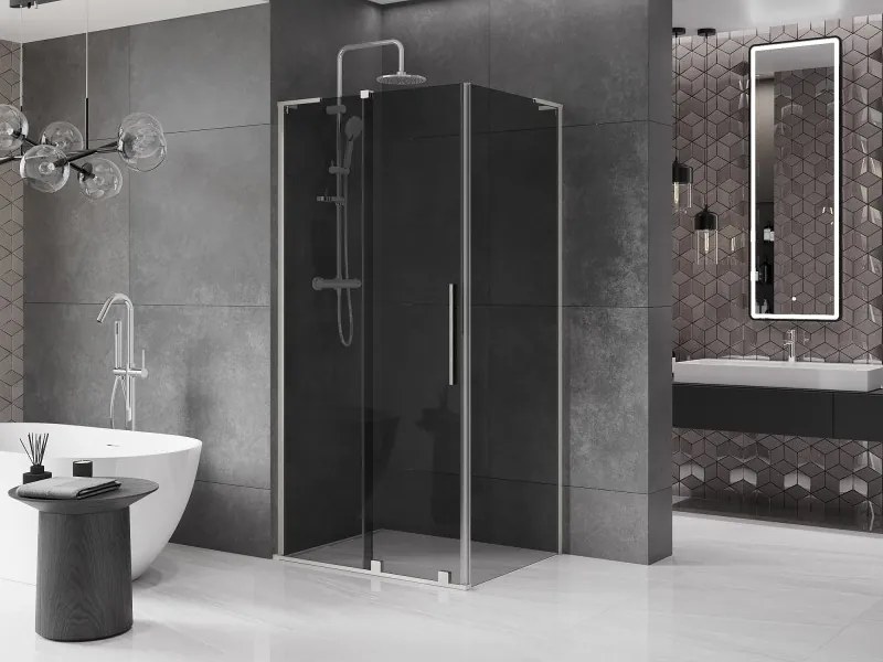 Mexen Velar L, sprchový kout s posuvnými dveřmi 90 x 120 cm, 8mm šedé sklo, broušená ocel, 871-090-120-43-97