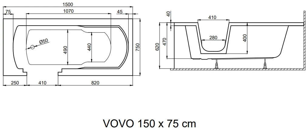 Polimat Vovo akrylátová vana sedací Délka vany: 160cm