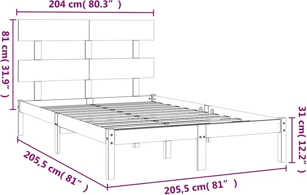 Rám postele černý masivní dřevo 200 x 200 cm 3104697
