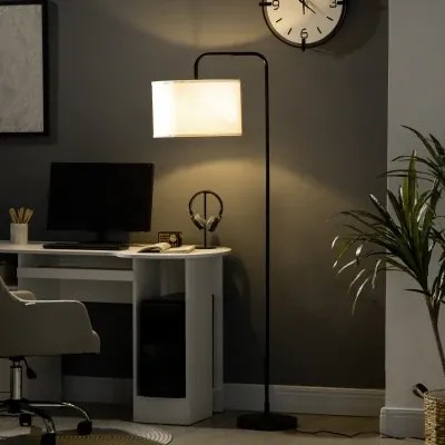 HOMCOM Stojací lampa s nožním spínačem, podlahová lampa s látkovým stínidlem, ocel, černá