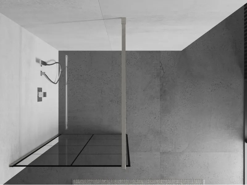 Mexen Kioto, sprchová zástěna Walk-In 80 x 200 cm, 8mm čiré sklo černý vzor, broušená ocel profil, 800-080-101-97-77
