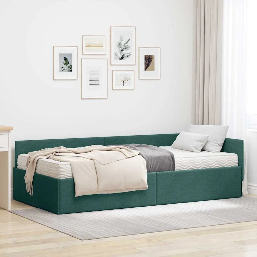 Rohový rám postele s matrací Jiný s čelo 2 ks Zelená textil 3393593