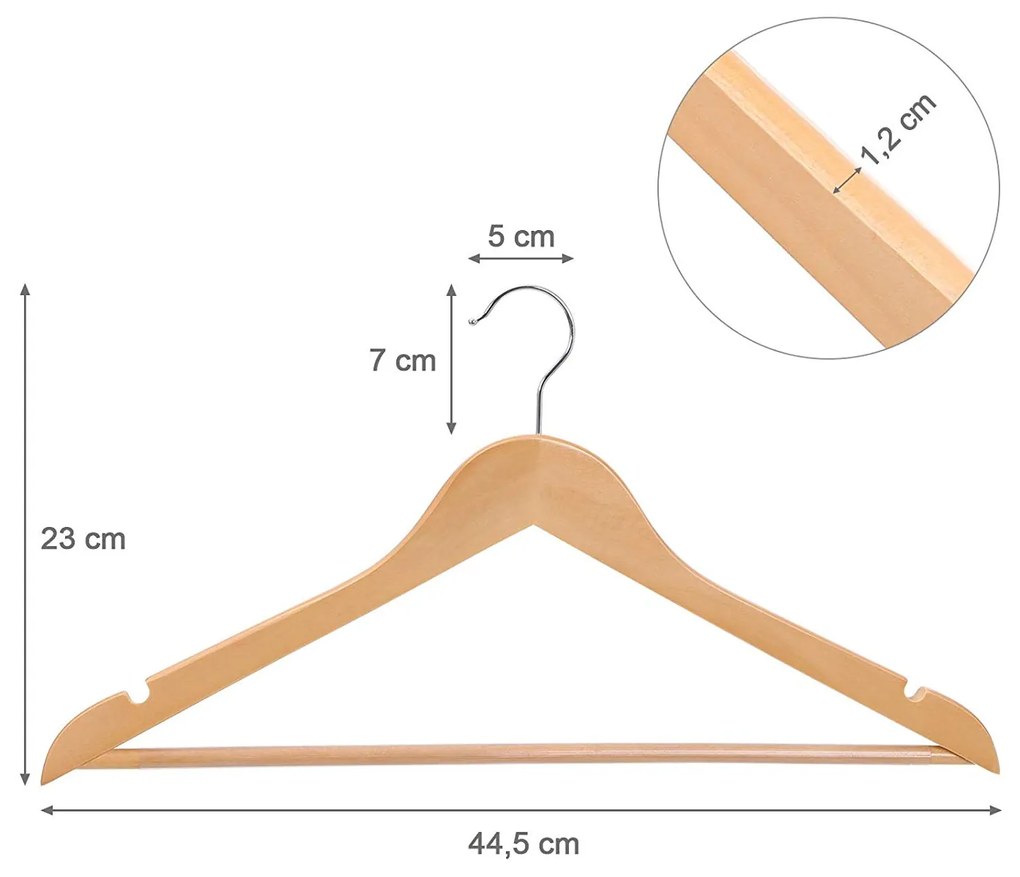 Dřevěné ramínko na oděvy 50 kusů - přírodní