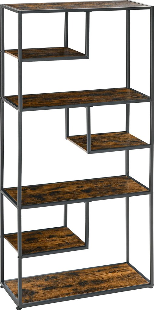 HOMCOM Knihovna v industriálním stylu s 7 policemi - ocelový rám pro obývací pokoj, ložnici a kuchyni - 83 x 34 x 180 cm