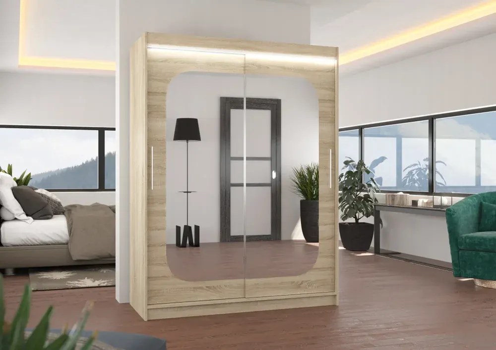 Posuvná skříň se zrcadlem a LED osvětlením CLEVER 150