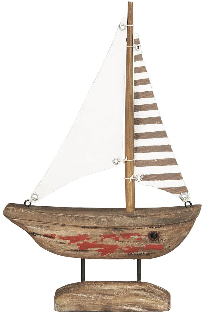 IB LAURSEN Dřevěná dekorace Ship Nautico White/Striped Red, přírodní barva, dřevo, kov