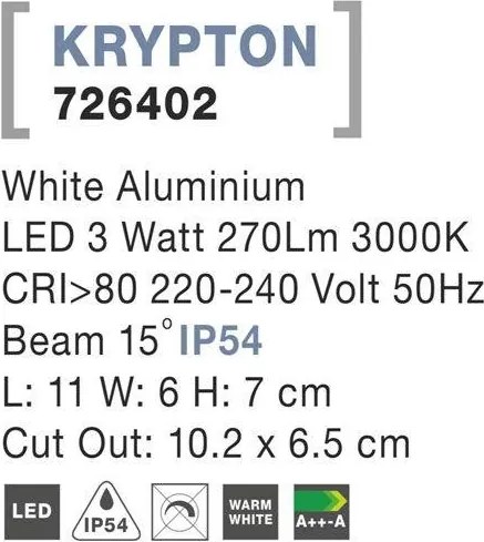 NV 726402 Venkovní zapuštěné svítidlo do zdi KRYPTON bílý hliník LED 3W 3000K 220-240V 15st. IP54 - NOVA LUCE