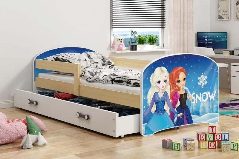 Dětská postel LUKI se šuplíkem - barva přírodní borovice - LEDOVÉ KRÁLOVSTVÍ
