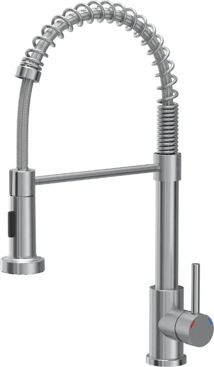 Kuchyňská dřezová baterie QUADRON SALMA NEW s pružinovou hadicí a sprchou v provedení broušená ocel