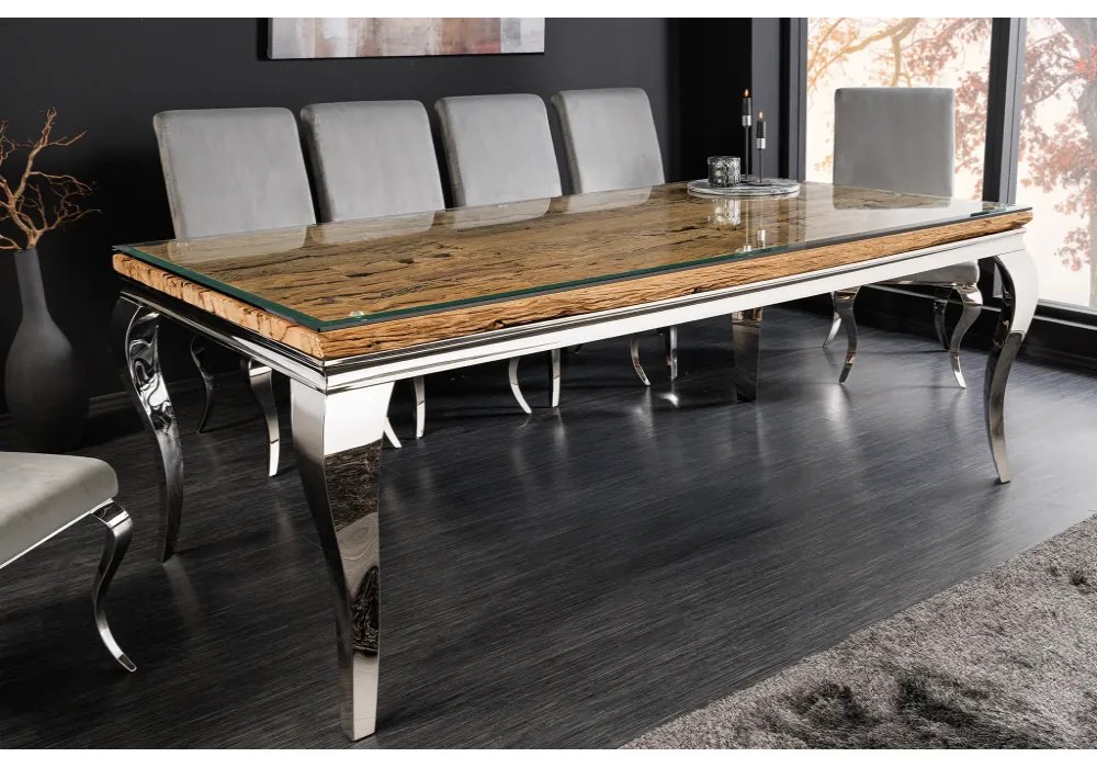 Massive home | Jídelní stůl MODERN BAROCK BARRACUDA 200cm chrom vč. skleněného topu bez teakové desky