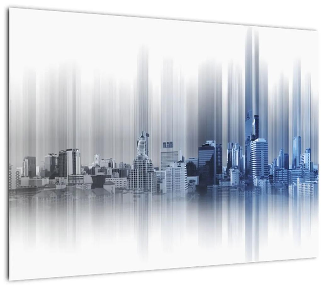 Skleněný obraz - Panorama města, modro-šedé (70x50 cm)