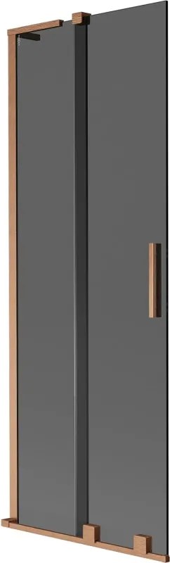 Mexen Velar L, 2-křídlová posuvná vanová zástěna 75 x 150 cm, 8mm šedé sklo, měděná matná, 896-075-003-41-65