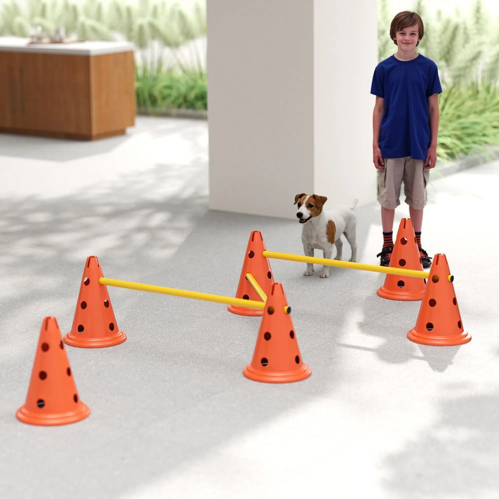 PawHut Agility set pro psy 3-dílné vybavení pro výcvik psů Zásuvná sada překážek se 6 kužely 3 překážky Přepravní taška D07-059V00OG