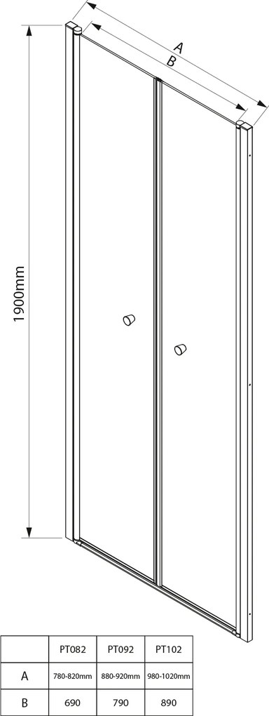 Aqualine Sapho, PILOT otočné sprchové dveře dvoukřídlé 800mm
