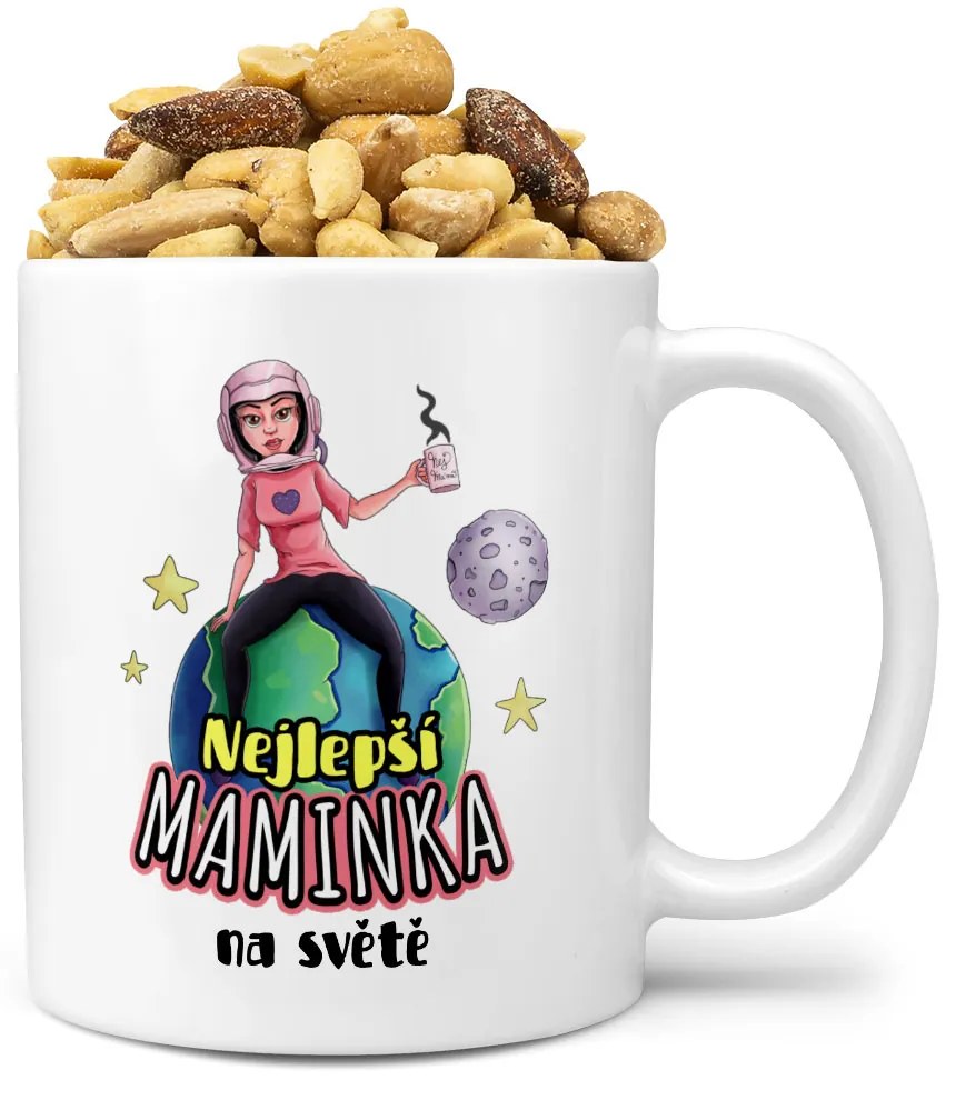 Hrnek Nejlepší maminka na zeměkouli (Náplň hrníčku: Směs slaných oříšků)