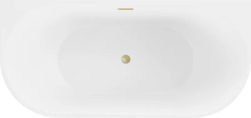 Mexen Oval, volně stojící nástěnná vana 180 x 80 cm, bílá, zlatý matný přepad, 52671808000-55